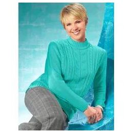 Stehkragenpullover Classic Basics "Pullover", Damen, Gr. 46, blau (t&uuml;rkis), 100% Polyacryl, unifarben, figurumspielend, Pullover Stehkragenpullover