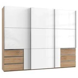 Schwebet&uuml;renschrank wimex "Level by fresh to go", braun (plankeneichefarben, wei&szlig;glas), B:300cm H:236cm T:65cm, Schr&auml;nke, Schwebet&uuml;renschrank, mit Glast&uuml;ren