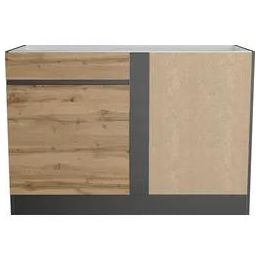 Eckunterschrank KOCHSTATION "KS-Riesa", braun (wotaneiche), B:120cm H:82cm T:60cm, Holzwerkstoff, Schr&auml;nke, Eckunterschrank, Breite 120 cm, MDF-Fronten