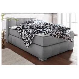 Boxspringbett Home Affaire "Chelles", grau, B:147cm L:225cm, Samtoptik (100% Polyester);Bezug der Spiegelfl&auml;che Matratzendrell aus 100% Polyester;Struktur fein 100% Polyester), Komplettbetten, Boxspringbett, inkl. Kaltschaumtopper, in 5 Breiten und 3 Matratzenarten
