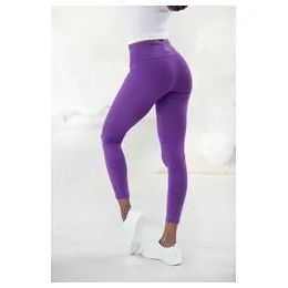 Leggings Lascana, Damen, Gr. 32/34, N-Gr, lila, Single Jersey, Obermaterial: 95% Baumwolle, 5% Elasthan, unifarben, Basic, Basic lang, Hosen Leggings, mit breitem B&uuml;ndchen