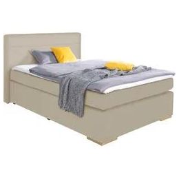 Boxspringbett Alina "Nikki", beige (schlamm tls 49), B:133cm L:214cm, Komplettbetten, Boxspringbett, inklusive Matratze und Topper, F&uuml;&szlig;e Buche natur