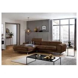 Ecksofa W.Schillig "piedroo, Designsofa mit tollem Sitzkomfort, bequem und elegant, L-Form", braun (chocolate s37), B:303cm H:70cm T:193cm, Stoff S37 (100% Polyester): Luxus-Microfaser in Lederoptik, Sofas, Ecksofa, Kopfteilverstellung, wahlweise mit Sitztiefenverstellung, Breite 303cm