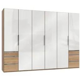 Kleiderschrank wimex "Level by fresh to go", braun (plankeneichefarben, wei&szlig;glas), B:300cm H:216cm T:58cm, Schr&auml;nke, Kleiderschrank Dreht&uuml;renschrank, mit vollfl&auml;chigen Glast&uuml;ren