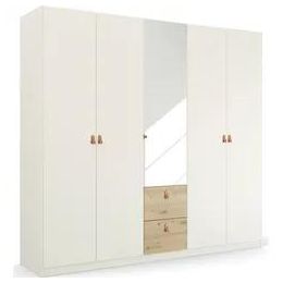Dreht&uuml;renschrank Rauch "Kleiderschrank Schrank Garderobe Ankleide HOMEY BY QUADRA SPIN", wei&szlig; (alpinwei&szlig;, eiche artisan), B:226cm H:210cm T:54cm, Holzwerkstoff, Schr&auml;nke, Dreht&uuml;renschrank, mit cognacbraunen Ledergrifflaschen, Schubladen in Eichen-Dekor