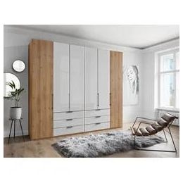 Kleiderschrank Wiemann "Monaco", braun (bianco, eiche, nachbildung, glas wei&szlig;), B:246,9cm H:216cm T:58cm, Floatglas, Holzwerkstoff, Schr&auml;nke, Kleiderschrank, mit Teil-Glasfront sowie hochwertige Beschl&auml;ge inkl. D&auml;mpfung