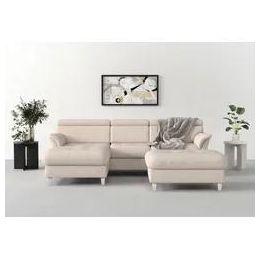 Sit & More Ecksofa SIT & MORE "Marano L-Form", beige (creme), B:257cm T:166cm, 100% Polyester, Sofas, Ecksofa, inklusive Kopfteilverstellung, wahlweise mit Bettfunktion, Bettkasten