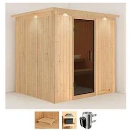Sauna Karibu "Dima", beige (naturbelassen), Saunaofen, integrierte Steuerung, 3,6 kW, Saunen, Ofen 3,6 kW intgr. Strg
