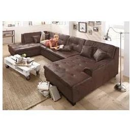 Wohnlandschaft Home Affaire "Bergen zeitlos und elegant, U-Form", braun (dunkelbraun), B:364cm H:83cm T:106cm, Sofas, Wohnlandschaft, wahlweise mit Bettfunktion