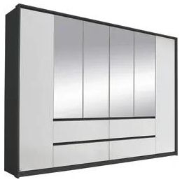 Dreht&uuml;renschrank Rauch "Mainz mit Spiegel und Passepartout", grau (graumetallic, alpinwei&szlig;), B:275cm H:212cm T:58cm, Holzwerkstoff, Schr&auml;nke, Dreht&uuml;renschrank, optional mit Beleuchtung, Au&szlig;ent&uuml;ren mit Push-to-Open Funktion