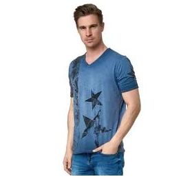 T-Shirt Rusty Neal, Herren, Gr. XL, blau (indigo), 100% Baumwolle, bedruckt, normal, V-Ausschnitt, Shirts T-Shirt, mit V-Neck