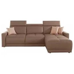 Ecksofa DOMO collection "Ava mit moderner Sitzheftung & toller Doppelnaht, komfortabel, L-Form", braun (espresso), B:262cm H:84cm T:167cm, Kunstleder SOFTLUX;Struktur fein (100% Polyester);Zierkissen: Microfaser PRIMABELLE (100% Polyester);Struktur (100% Polyester);Microfaser PRIMABELLE (100% Polyester), Sofas, Ecksofa, mit Recamiere, inkl. Federkern, wahlweise mit Kopfteilverstellungen