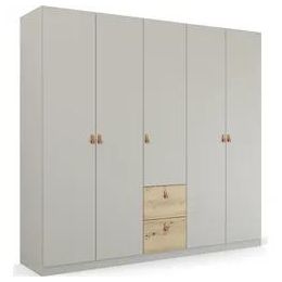 Dreht&uuml;renschrank Rauch "Kleiderschrank Schrank Garderobe Ankleide HOMEY BY QUADRA SPIN", grau (seidengrau, eiche artisan), B:226cm H:210cm T:54cm, Holzwerkstoff, Schr&auml;nke, Dreht&uuml;renschrank, mit cognacbraunen Ledergrifflaschen, Schubladen in Eichen-Dekor