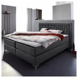 Boxspringbett Home Affaire "Coos", schwarz (schwarz, wei&szlig;), B:189cm L:212cm, Bezug Topper 100% Polyester;Kunstleder, Komplettbetten, Boxspringbett, mit besonderer Steppung im Kopfteil, 3 Matratzenarten, 2 H&auml;rtegrade