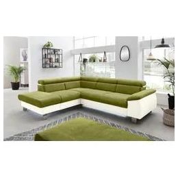 Ecksofa COTTA "Komaris L-Form, B: 249 cm", beige (creme, gr&uuml;n), B:249cm H:72cm T:100cm, Microfaser PRIMABELLE (100% Polyester);Kunstleder SOFTLUX;Feinstruktur (100% Polyester);Kunstleder SOFTLUX/Struktur (100% Polyester);NaturLEDER, Sofas, Ecksofa, mit Kopfteilverstellung, optional Bettfunktion, Bettkasten & Licht