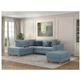 Sit & More Ecksofa SIT & MORE "Dundee L-Form", blau (hellblau), B:263cm H:86cm T:219cm, Sofas, Ecksofa, mit Federkern und Massivholzf&uuml;&szlig;en, wahlweise mit Kopfteilverstellung
