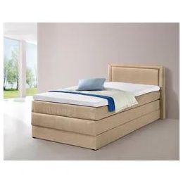 Boxspringbett Hapo, beige, Liegefl&auml;che B/L: 100cm x 200cm, kein H&auml;rtegrad, Bonnell-Federkernmatratze, Kopfteil, seitliche Unterbox und Obermatratze sind mit pflegeleichtem Feinstrukturstoff in Leinenoptik (100% Polyester) bezogen;Die Oberseite der Unterfederung und die Ober- und Unterseite der Obermatratze sind jeweils mit einem rutschhemmenden Stoff aus 100% Polyester bespannt., Komplettbetten, B