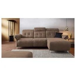 Ecksofa Home Affaire "Manhattan L-Form", braun (nougat), B:270cm H:102cm T:168cm, Kunstleder SOFTLUX;Flachgewebe (100% Polyester);Struktur (100% Polyester), Sofas, Ecksofa, 2 Sitze mit elektrischer Relaxfunktion, verstellbare Armlehnen