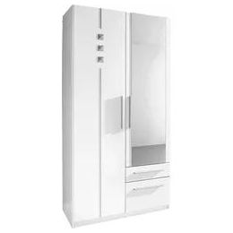 Kleiderschrank Priess, wei&szlig;, B:94cm H:193cm T:54cm, Holzwerkstoff, Schr&auml;nke, Kleiderschrank, 1-bis 5-t&uuml;rig, mit silberfarbigen Applikationen
