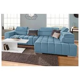 Ecksofa exxpo - SOFA FASHION "Elias, aktuelle Kreuzsteppung im Sitz, bequem, Breite 307cm, L-Form", blau (azur), B:307cm H:94cm T:201cm, Struktur ( 100% Polyester), Sofas, Ecksofa, mit Kopf- bzw. R&uuml;ckenverstellung, wahlweise mit Bettfunktion