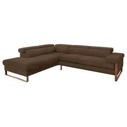 Ecksofa W.Schillig "finn, Designsofa mit tollem Sitzkomfort, bequem, L-Form", braun (mocca s37), B:281cm H:71cm T:230cm, Flachgewebe S22 (100% Polyester);Stoff S37 (100% Polyester);Longlife Xtra-Leder Z59: Glattleder mit modischer Pr&auml;gung. Hautst&auml;rke 0, 9 - 1, 1 mm, Sofas, Ecksofa, German Design Award 2016, Fu&szlig;gestell Nussbaum natur, Breite 281 cm
