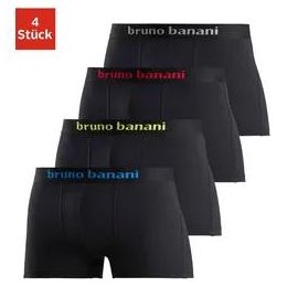Boxer Bruno Banani "Boxershorts f&uuml;r Herren", Herren, Gr. M, 4 Stk., schwarz, Jersey, Obermaterial: 95% Baumwolle, 5% Elasthan, unifarben, Unterhosen, mit farbigen Marken-Schriftzug am B&uuml;ndchen
