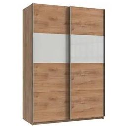 Schwebet&uuml;renschrank wimex "Bramfeld TOPSELLER Kleiderschrank", braun (plankeneiche, absetzung wei&szlig;glas), B:135cm H:198cm T:64cm, Schr&auml;nke, Schwebet&uuml;renschrank, mit Glaselementen und zus&auml;tzlichen Einlegeb&ouml;den
