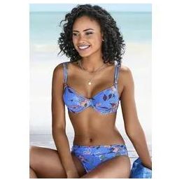 B&uuml;gel-Bikini-Top s.Oliver "Maya", Damen, Gr. 36, Cup F, blau (blau, bedruckt), Polyamid, floral, Bikini-Oberteile, mit Doppeltr&auml;gern und floralem Design, Topseller