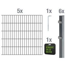 GAH Alberts Doppelstabmattenzaun ALBERTS "Grundset", grau (anthrazit), H:100cm, Stahl, Zaunelemente, H&ouml;he: 80-160 cm, Gesamtl&auml;nge: 4-30 m, zum Einbetonieren