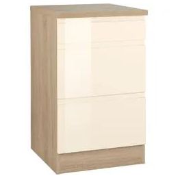 Unterschrank KOCHSTATION "KS-Virginia", beige (creme hochglanz), B:50cm H:85cm T:60cm, Holzwerkstoff, MDF, Schr&auml;nke, K&uuml;chenunterschrank Unterschrank, 50 cm breit, mit Ausz&uuml;gen
