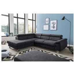 Ecksofa COTTA "Komaris L-Form, B: 249 cm", grau (lava), B:249cm H:72cm T:100cm, Microfaser PRIMABELLE (100% Polyester);Kunstleder SOFTLUX;Feinstruktur (100% Polyester);Kunstleder SOFTLUX/Struktur (100% Polyester);NaturLEDER, Sofas, Ecksofa, mit Kopfteilverstellung, optional Bettfunktion, Bettkasten & Licht