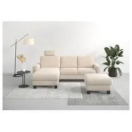 Ecksofa Home Affaire "Summer L-Form", beige (creme), B:249cm H:91cm T:164cm, 100% Polyester, Sofas, Ecksofa, mit Recamiere, mit oder ohne Bettfunktion und Bettkasten, Cord-Bezug