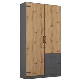 Dreht&uuml;renschrank Rauch "Holmes", grau (graumetallic, eiche artisan), B:91cm H:197cm T:54cm, Holzwerkstoff, Schr&auml;nke, Dreht&uuml;renschrank, im Industrial Style, mit Schubk&auml;sten, mit oder ohne Spiegel