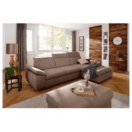 Ecksofa Home Affaire "Mauritius L-Form", braun (hellbraun), B:287cm T:178cm, Struktur fein (100% Polyester);Luxus-Microfaser Lederoptik (100% Polyester);Soft clean (98% Polyester, 2% Polyamid), Sofas, Ecksofa, mit Kopfteil- und Armlehnverstellung, mit Bettfunktion und Bettkasten