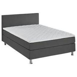 Boxbett "Edison", grau, B:140cm L:209cm, Bezug Bett: Strukturstoff (65% Polypropylen, 35% Polyester), ATLANTIC HOME COLLECTION, Komplettbetten, Boxspringbett, inkl. Bonnellfederkern-Matratze und Topper