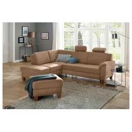 Ecksofa Home Affaire "Alta L-Form", braun, B:250cm H:89cm T:201cm, Struktur ( 100% Polyester);Struktur fein ( 100% Polyester);Luxus-Microfaser ALTARA NUBUCK (100% Polyester), Sofas, Ecksofa, mit Federkern und Kontrastnaht, F&uuml;&szlig;e Buche eichefarben