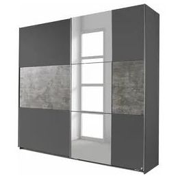 Schwebet&uuml;renschrank Rauch "Prenzlau", grau (graumetallic, beton, optik), B:218cm H:210cm T:59cm, Holzwerkstoff, Schr&auml;nke, Schwebet&uuml;renschrank, mit Spiegel