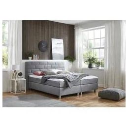 Boxspringbett, grau, B:175cm L:210cm, Bezug Bett: Feinstruktur 100% Polyester;Bezug Bonnell-Federkernmatratze: 100% Polyester;Bezug Kaltschaummatratze: 100% Polyester;Bezug Tonnentaschenfederkernmatratze: 80% Baumwolle, 20%Polyester;Topper: Komfortschaum mit Bezug 100% Polyester, Westfalia Schlafkomfort, Komplettbetten, Boxspringbett, mit Topper