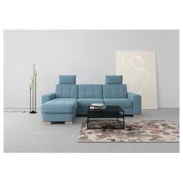 Sit & More Ecksofa SIT & MORE "Quincy L-Form", blau (hellblau), B:252cm H:82cm T:161cm, Sofas, Ecksofa, wahlweise mit Bettfunktion und Bettkasten