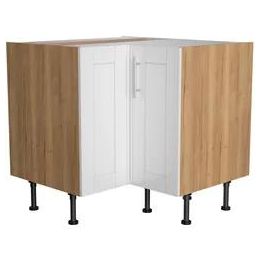 Eckunterschrank KOCHSTATION "KS-Ahus", braun (wei&szlig; matt, wildeiche nachbildung), B:90cm H:87cm T:58,4cm, Schr&auml;nke, Eckunterschrank, Breite 90 x 90 cm