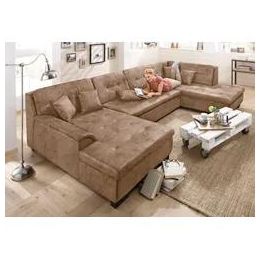 Wohnlandschaft Home Affaire "Bergen zeitlos und elegant, U-Form", braun (caf&eacute;), B:364cm H:83cm T:106cm, Sofas, Wohnlandschaft, wahlweise mit Bettfunktion