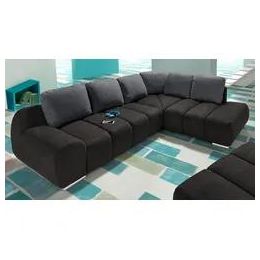 Ecksofa Home Affaire "Bono L-Form", schwarz (schwarz, grau), B:267cm H:90cm T:214cm, Luxus-Microfaser ALTARA NUBUCK (100% Polyester);Luxus-Microfaser ALTARA NUBUCK (100% Polyester);Samtstruktur (95% Polyester, 5% Polyamid), Sofas, Ecksofa, mit Ottomane, wahlweise mit Bettfunktion