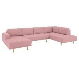 Wohnlandschaft Home Affaire "Lasse U-Form", rosa (ros&eacute;), B:355cm H:84cm T:203cm, Filzoptik (100% Polyester);Luxus-Microfaser (100% Polyester);Struktur fein( 100% Polyester), Sofas, Wohnlandschaft, im scandinavischem Stil mit Holzf&uuml;&szlig;en