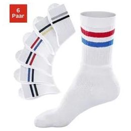 Freizeitsocken GO IN, Herren, Gr. 31-34, wei&szlig;, Obermaterial: 60% Baumwolle, 39% Polyester, 1% Elasthan, geringelt, Socken, mit farbigen Streifen