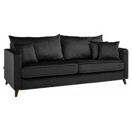 3-Sitzer Home Affaire "Renesse", schwarz, B:203cm H:90cm T:90cm, Samtvelours 100% Polyester;Luxus-Microfaser ALTARA NUBUCK (100% Polyester), Sofas, lose Kissen, Keder an Sitzkissen