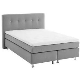 Boxspringbett, grau, B:155cm L:210cm, Bezug Bett: Feinstruktur 100% Polyester;Bezug Bonnell-Federkernmatratze: 100% Polyester;Bezug Kaltschaummatratze: 100% Polyester;Bezug Tonnentaschenfederkernmatratze: 80% Baumwolle, 20%Polyester;Topper: Komfortschaum mit Bezug 100% Polyester, Westfalia Schlafkomfort, Komplettbetten, Boxspringbett, mit Topper