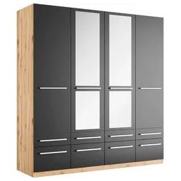 Kleiderschrank Priess "Schrank Garderobe W&auml;scheschrank Barcelona in 5 Breiten", schwarz (astkernbuche, schwarz), B:185cm H:193cm T:54cm, Holzwerkstoff, Schr&auml;nke, Kleiderschrank, viel Stauraum, ger&auml;umige Schubk&auml;sten, mit Spiegel, MADE IN GERMANY