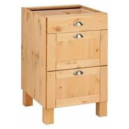 Unterschrank Home Affaire "Oslo", beige (natur gebeizt, gewachst), B:50cm H:83cm T:57cm, Massivholz, Schr&auml;nke, Unterschrank, 50 cm breit, ohne Arbeitsplatte, 3 Schubladen