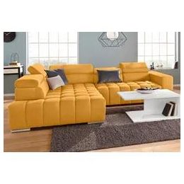 Ecksofa exxpo - SOFA FASHION "Elias, aktuelle Kreuzsteppung im Sitz, bequem, Breite 307cm, L-Form", gelb (mustard), B:307cm H:94cm T:201cm, Struktur ( 100% Polyester), Sofas, Ecksofa, mit Kopf- bzw. R&uuml;ckenverstellung, wahlweise mit Bettfunktion