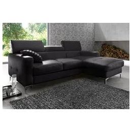 Ecksofa COTTA "Sammy L-Form", schwarz, B:226cm H:92cm T:105cm, Microfaser PRIMABELLE (100% Polyester);NaturLEDER in Sitz und R&uuml;cken/Kunstleder im Korpus;NaturLEDER (echtes Rindsleder), R&uuml;ckseite mit Spannstoff bezogen, Sofas, Ecksofa, mit Kopfteilverstellung, wahlweise mit Bettfunktion